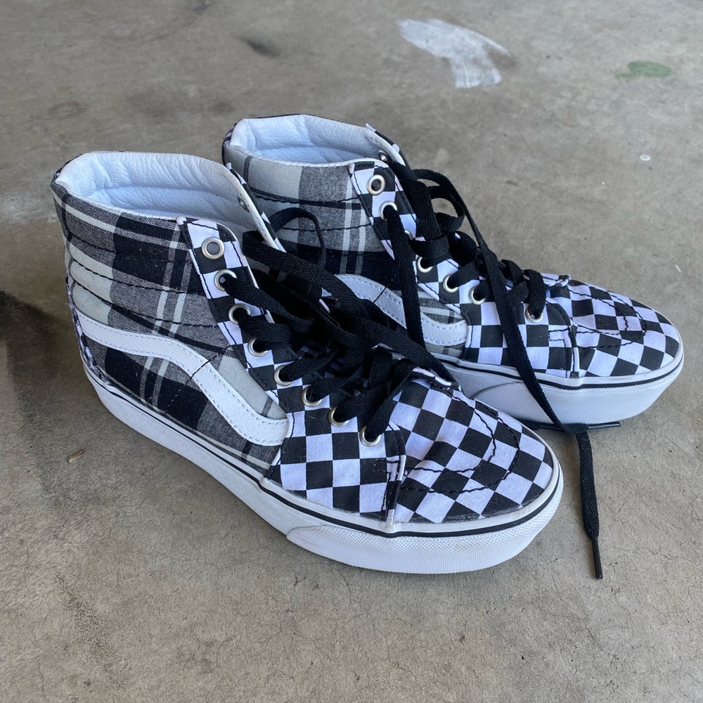 Womens Checker/Plaid Vans Hightop Platform Sneakers - Gem
